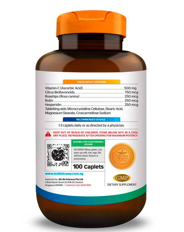 Holistic Way Vit-C 500mg+Bioflavonoids 100's Caplets - Woods Pharmacy