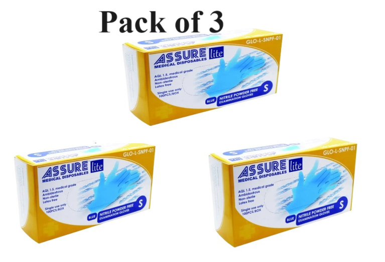 Bundle of 3 - Assure Soft Nitrile Gloves Lite Powder Free Blue Size S ...