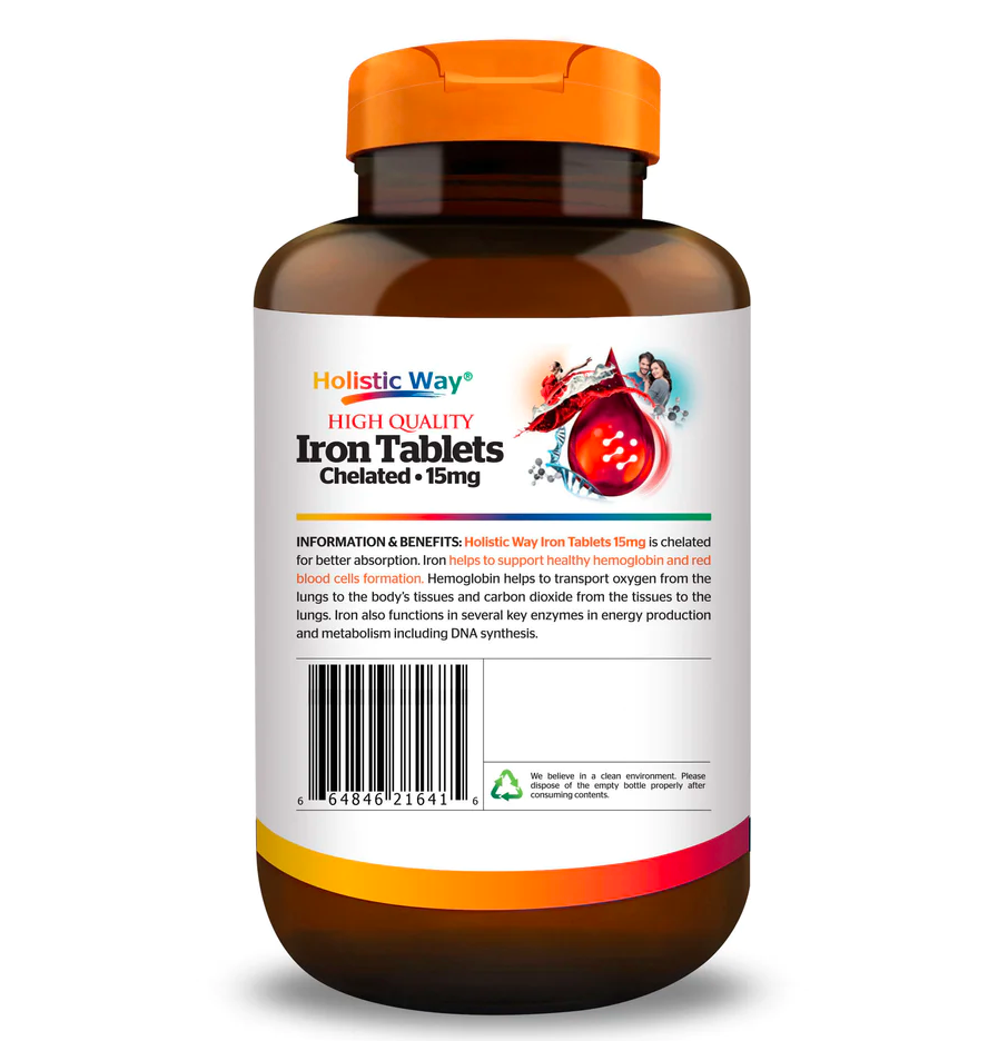 Holistic Way Iron Tablets Chelated 15mg (100 Tablets) - Woods Pharmacy