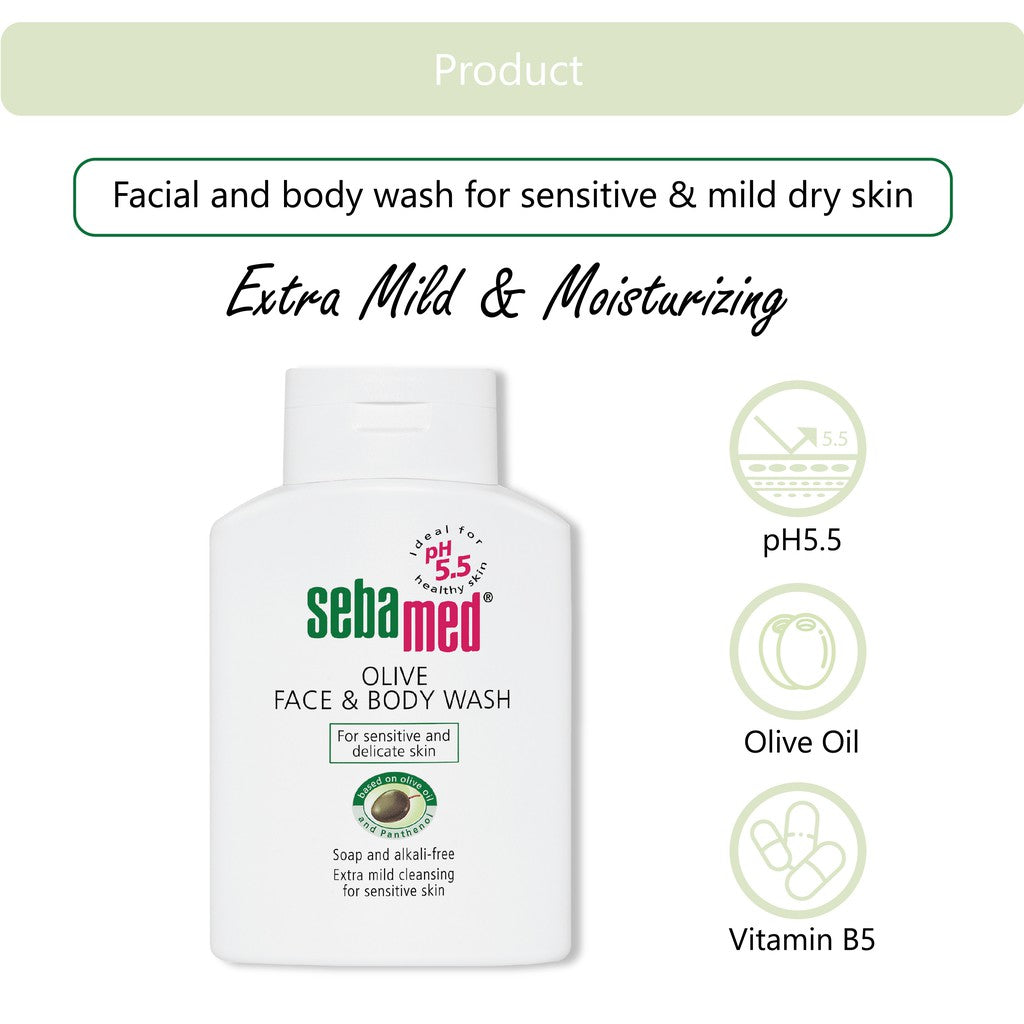 Sebamed olive face & body wash 1L + FREE samples - Woods Pharmacy