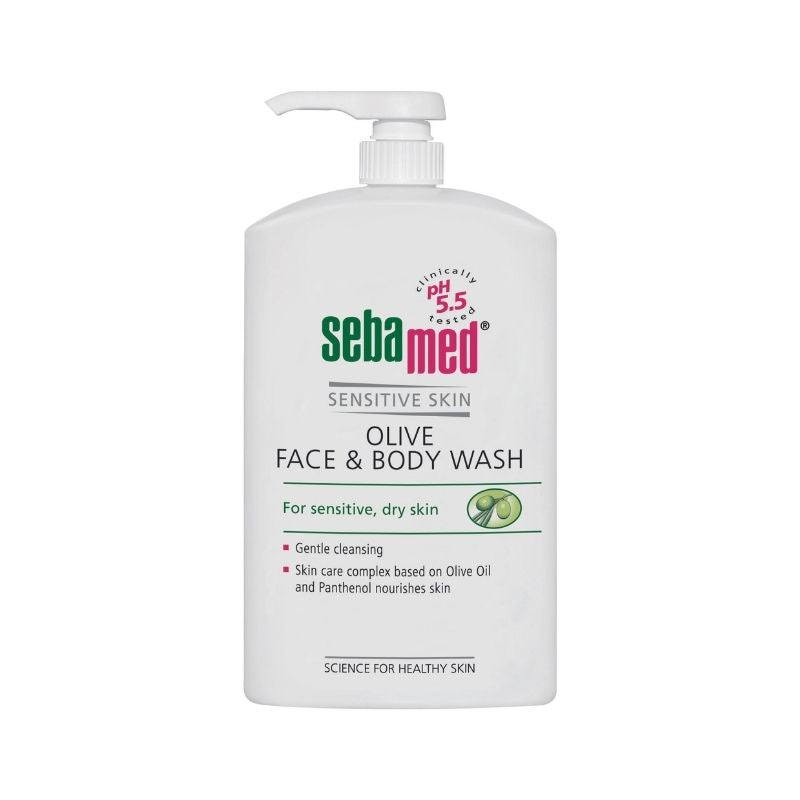 Sebamed olive face & body wash 1L + FREE samples - Woods Pharmacy
