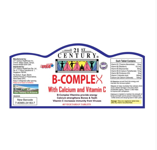 21st Century Vitamin B Complex with Calcium 60 Tablets x 2 - Twin Pack ...