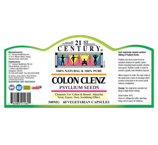 21st Century Colon Clenz 500mg 60 Capsules x 3 - Triple pack - Woods ...