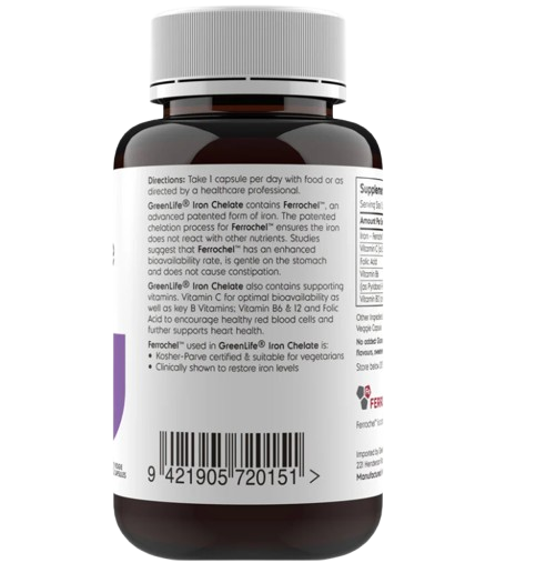 GREENLIFE IRON CHELATE WITH FERROCHEL 90 CAPSULES - Woods Pharmacy