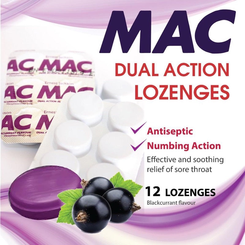 MAC Dual Action Blackcurrant Flavour Lozenges 24s/48s - Woods Pharmacy